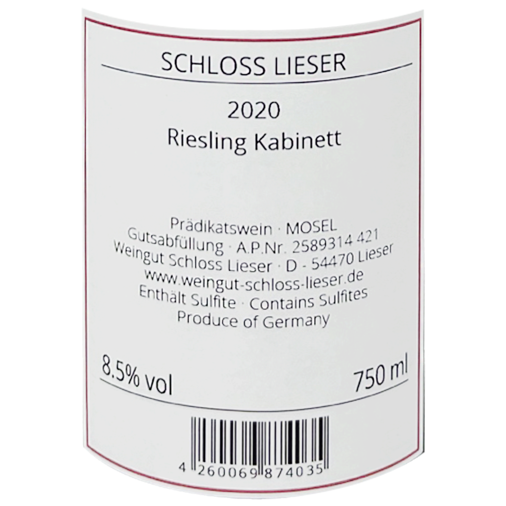 Schloss Lieser Riesling Kabinett 2020 • BRUMMS QUALITY WINES, INC.